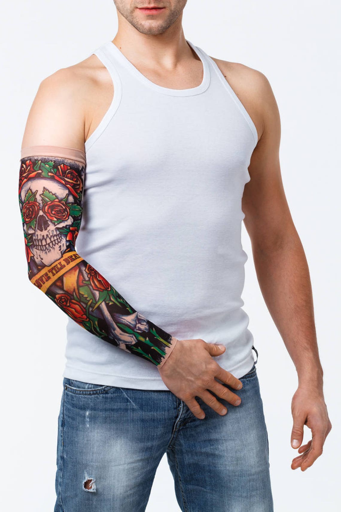 New Unisex LOVE TILL DEATH Mesh Tattoo Sleeve Fake Tattoo - Etsy