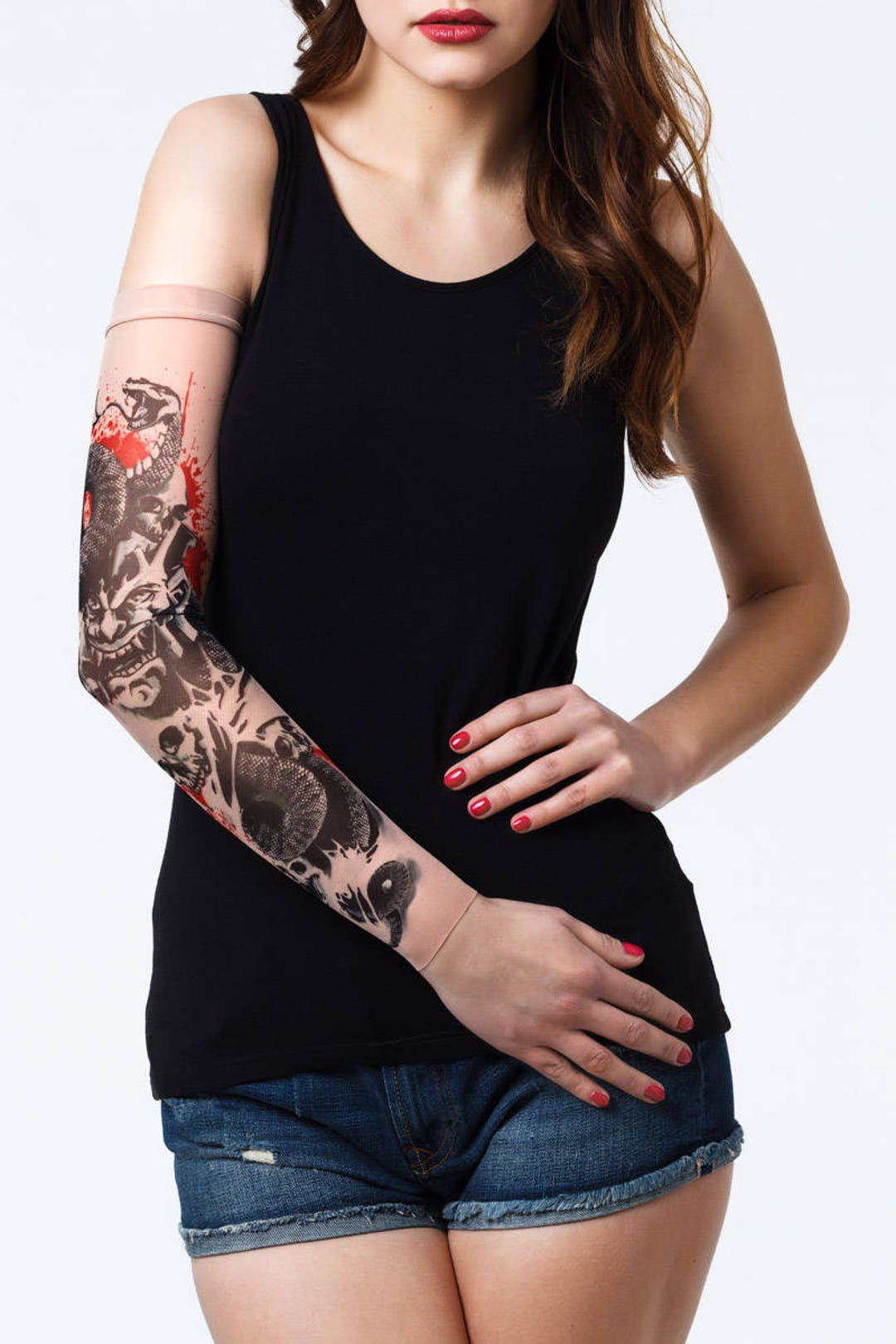 New Unisex SNAKE & SKULLS Mesh Tattoo Sleeve, Fake Tattoo, Temporary ...
