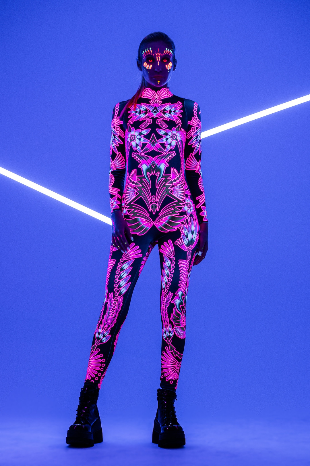 NEON Flowers Rave Costume, UV Light Reactive Costume for Women, Cosplay ...