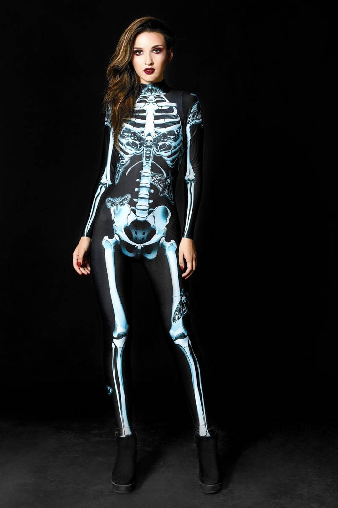 DARK SKELETON Halloween Costume, Gothic Skeleton Costume, Adult ...
