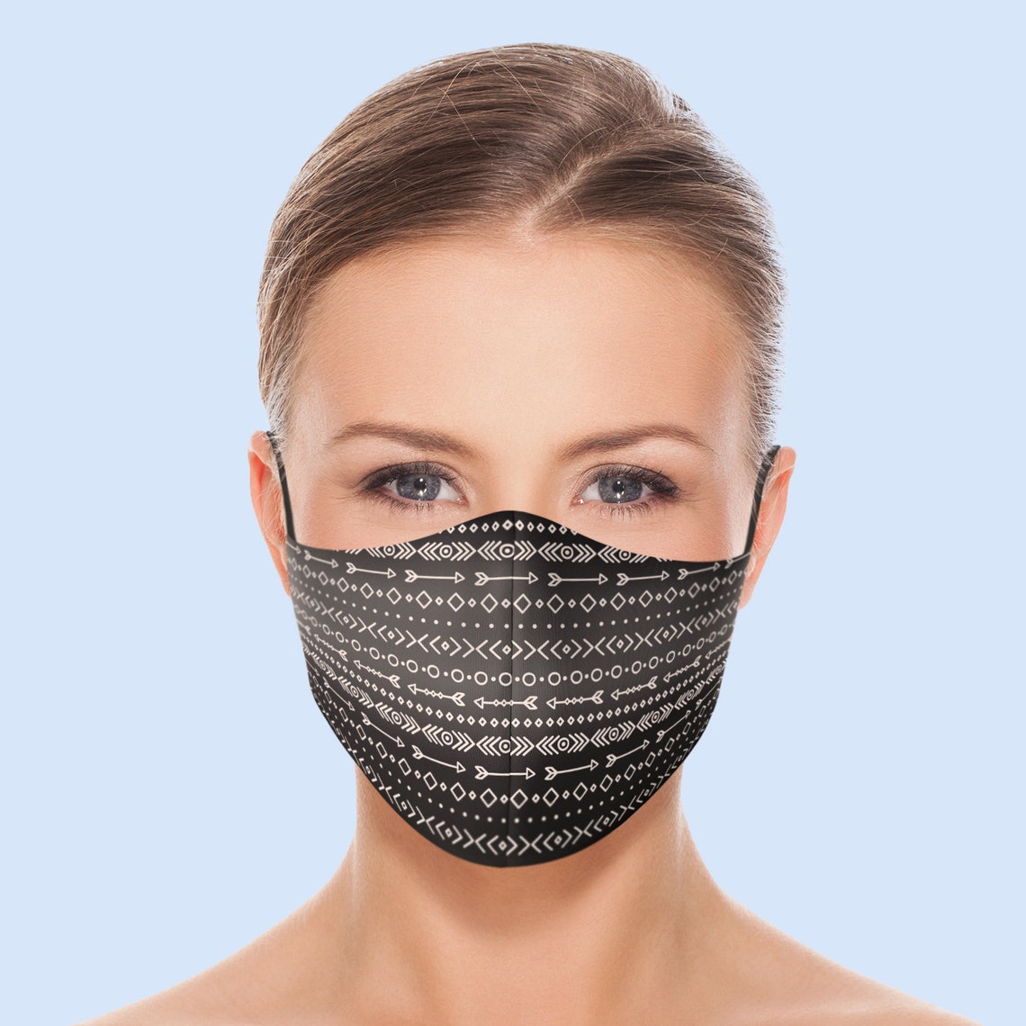 Three Layers Face Mask Black Tribal Face Mask Reusable Face | Etsy