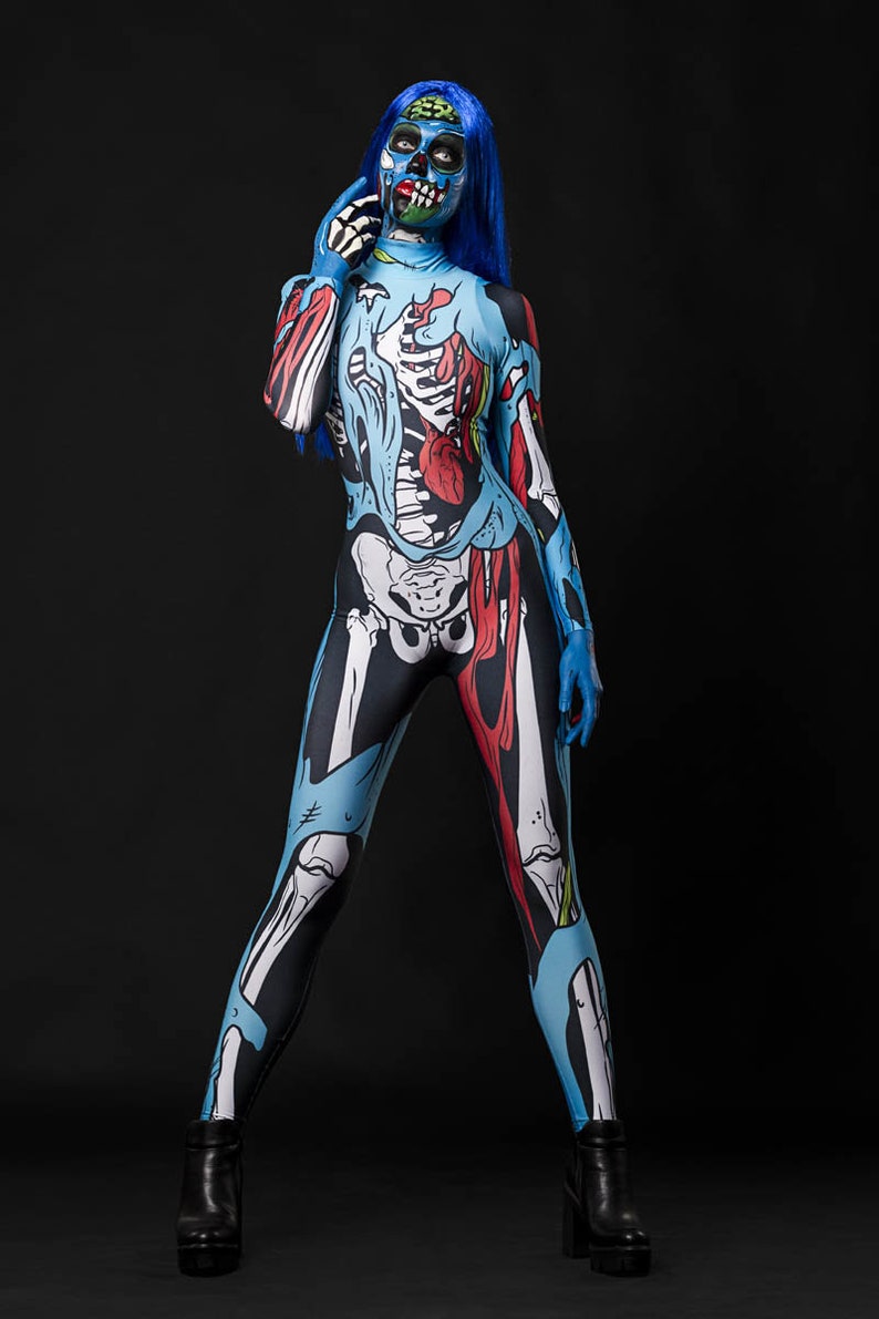 ZOMBIE SKELETON Halloween Costume, Adult Halloween Zombie Costume ...