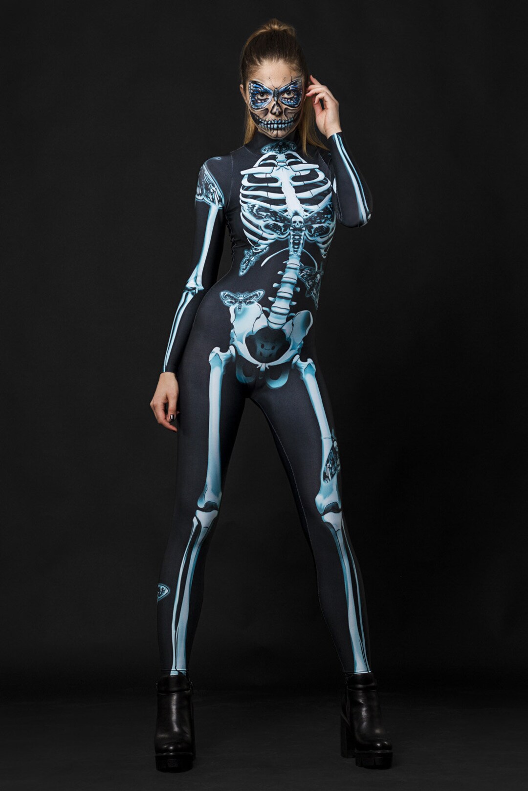 LADY MOTH Halloween Costume, Full Body Skeleton Costume, Adult Skeleton ...