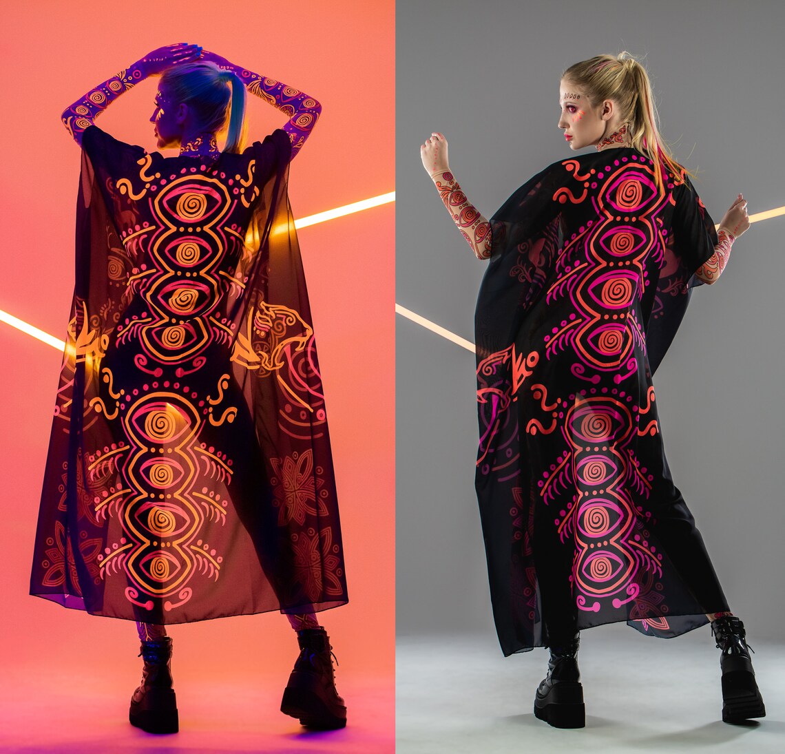 2 COLOR FLUORESCENT Kimono, Festival Kimono, Festival Outfit, Rave ...
