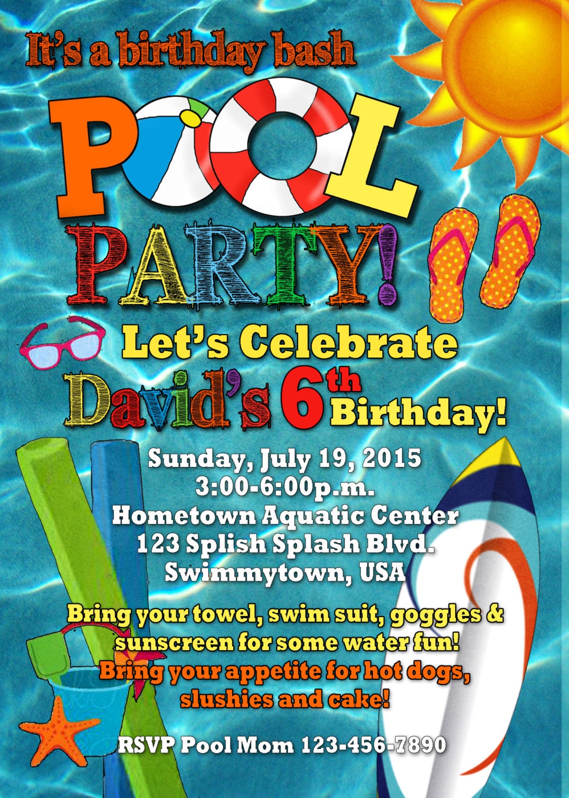 Pool Party Birthday Bash Invitation - Etsy