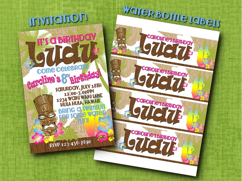 Water Bottle Labels Hawaiian Luau Birthday Swim Party - Etsy