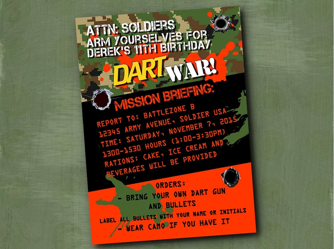 Dart Gun Battle Invitation - Dart War Birthday Party - Etsy