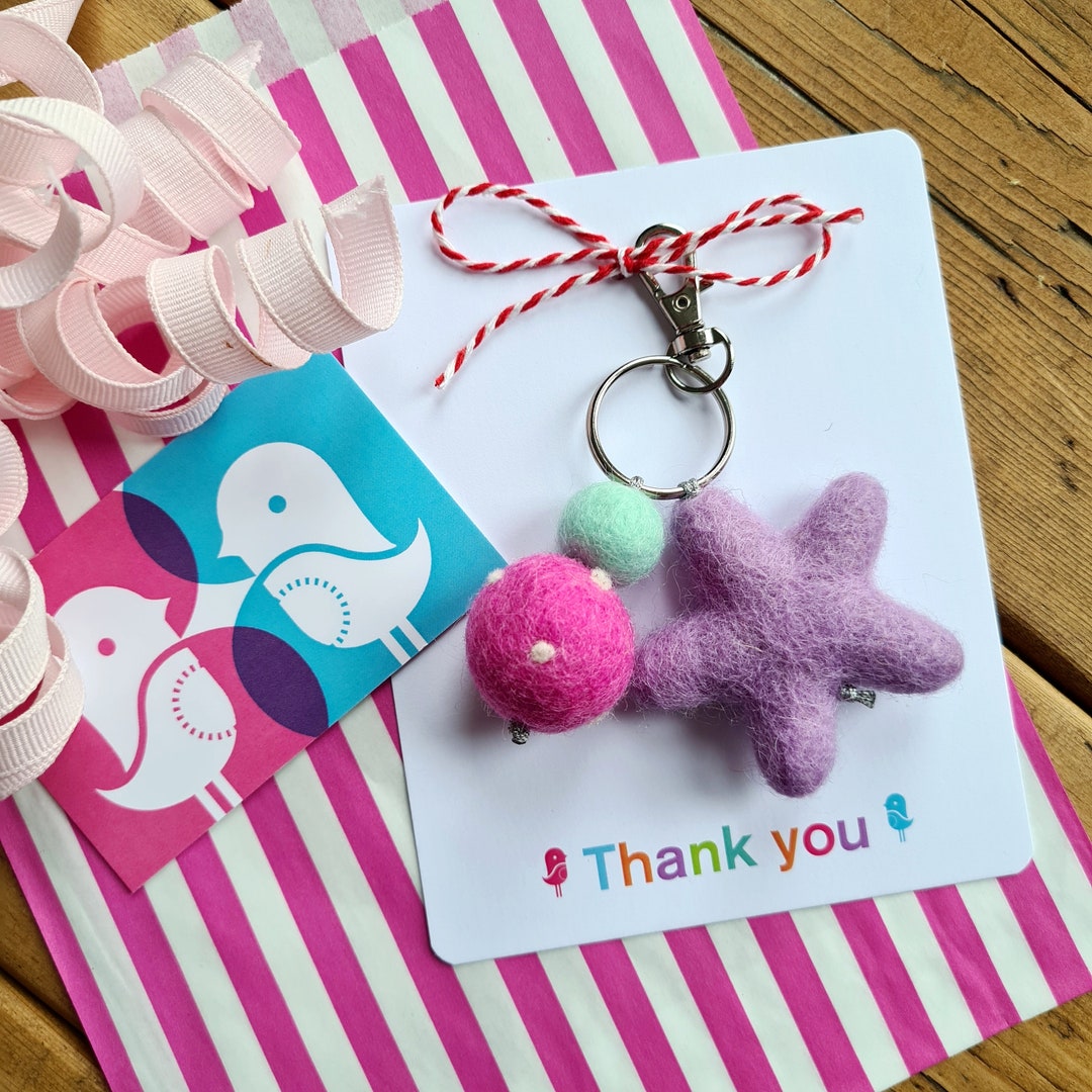 Teacher Thank You Gift - Felt Star and Pom Pom Key Ring - Happy ...