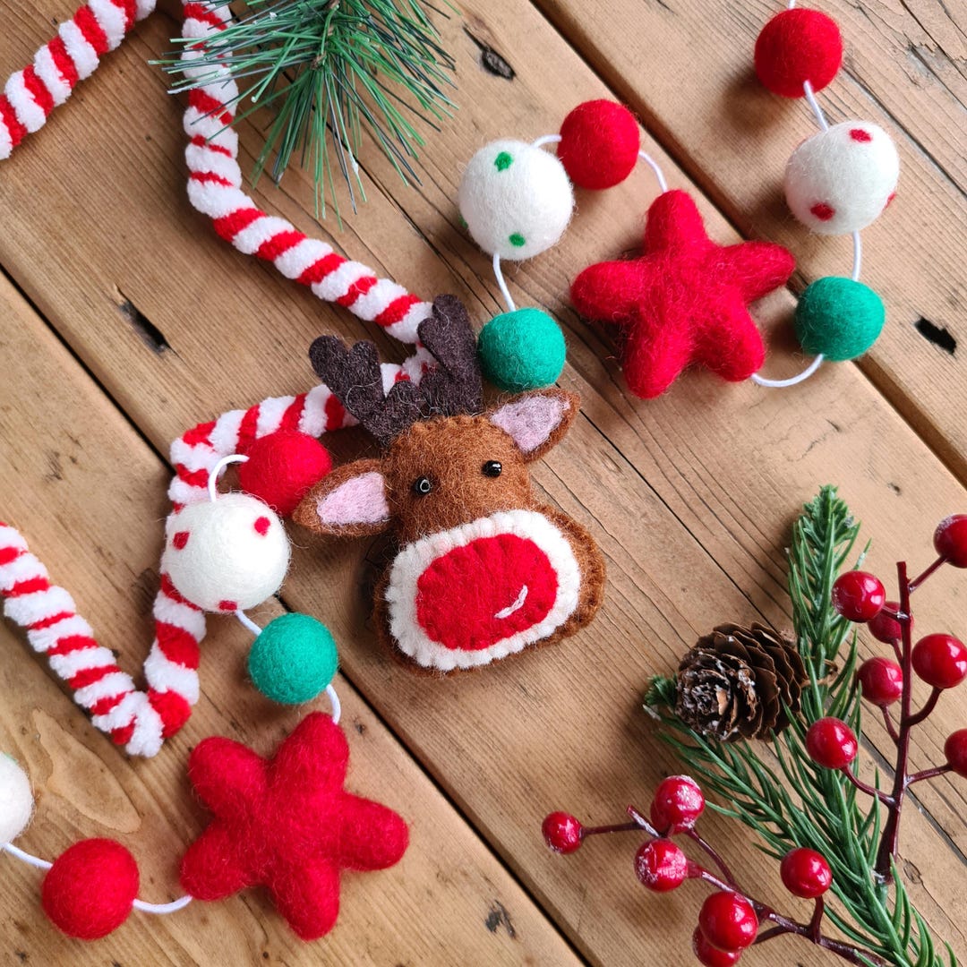 Christmas Reindeer Garland - Rudolph Felt Decoration - Etsy