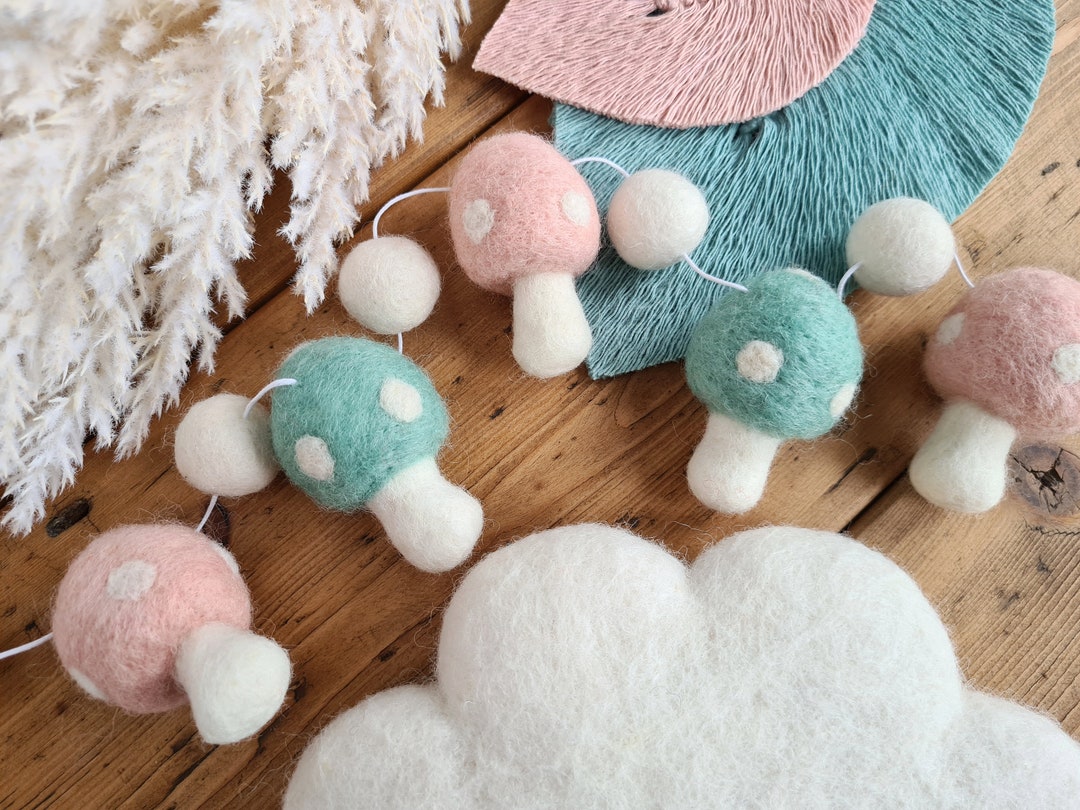 Pink Toadstool Garland Pastel New Baby Nursery Decor Woodland ...