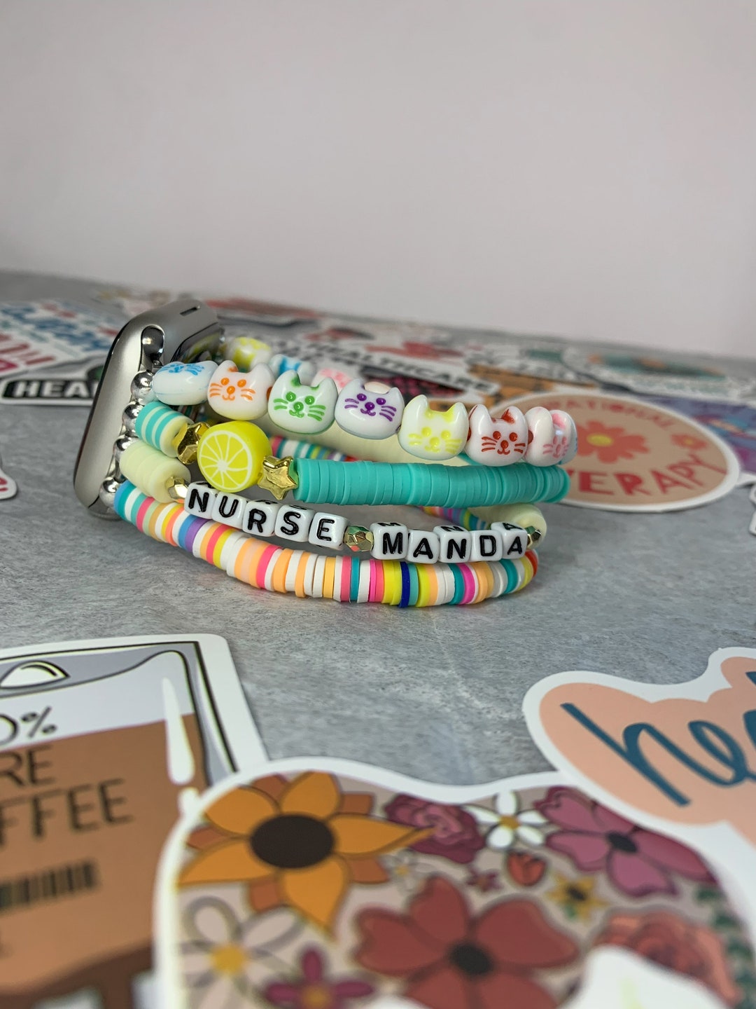Customizable Polymer Clay Apple Watch Band: Colorful Beaded Bracelet - Etsy