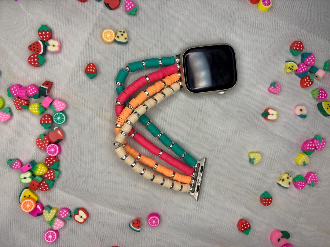 Beaded Apple Watch Band: Handmade Polymer Clay Heishi Beads, Coastal ...