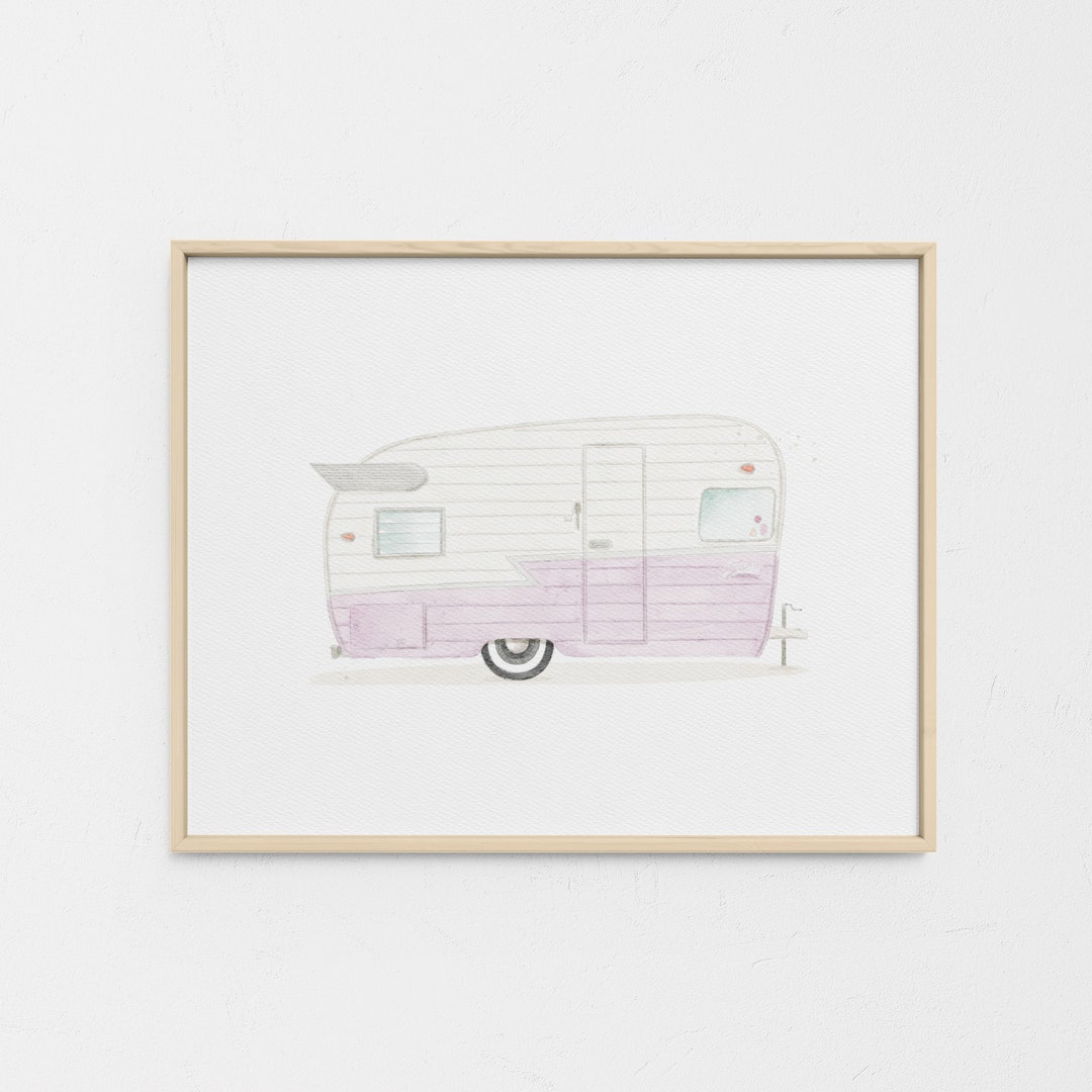 Vintage Purple Camper - Watercolor Print - Etsy