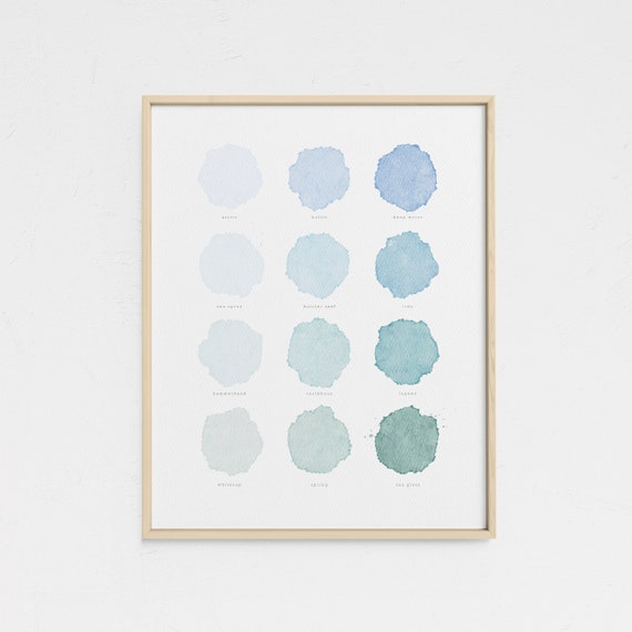 Watercolor Paint Swatches Print OCEAN | Etsy