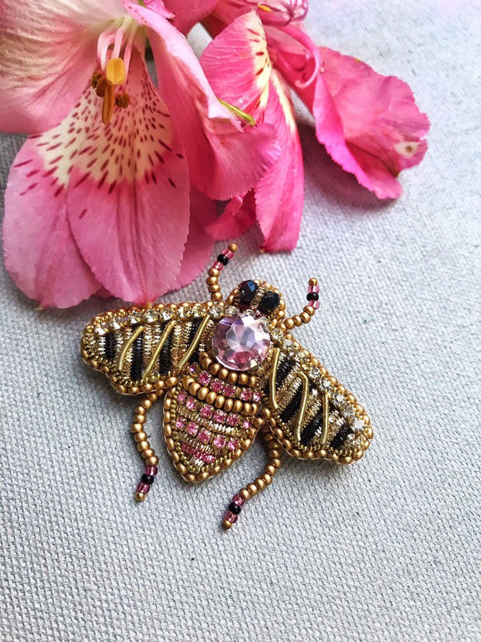 Embroidered Brooch Golden Bee, Small Brooch on a Dress, Mother’s Day ...