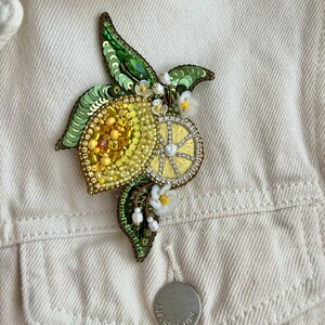 Lemon Fruit Embroidered Custom Brooch, Beaded Pin Brooch, Brooch Lime ...