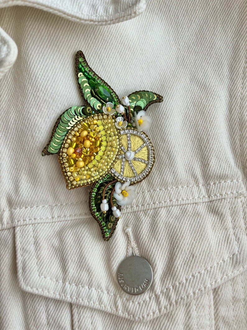 Lemon Fruit Embroidered Custom Brooch, Beaded Pin Brooch, Brooch Lime ...