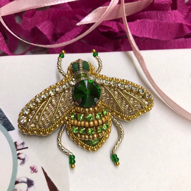 Еmbroidered Brooch Gold Bee Beaded Bee Christmas Gift - Etsy