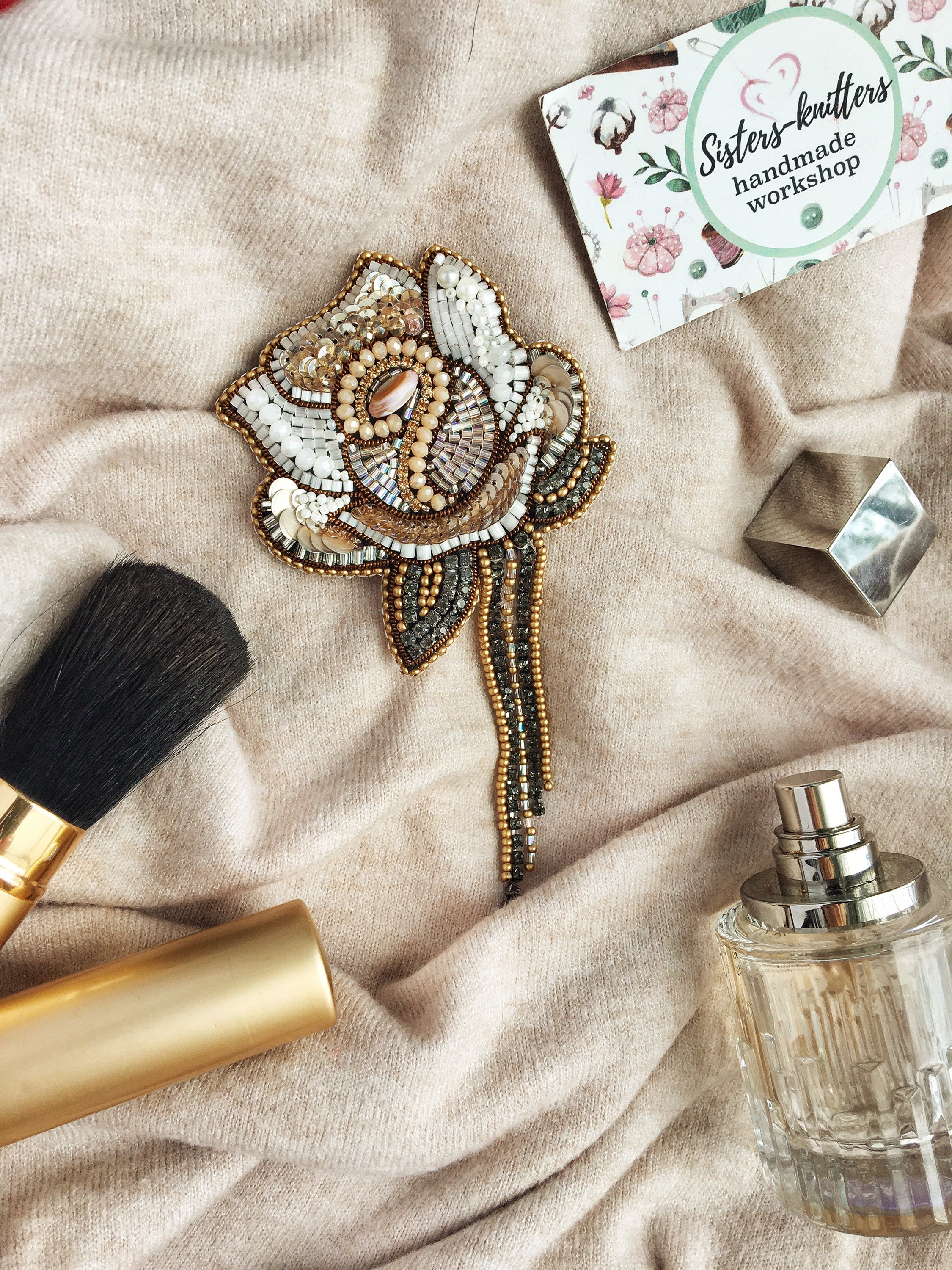 Embroidered Brooch Rose Flower Beautiful Beaded Brooch on a - Etsy