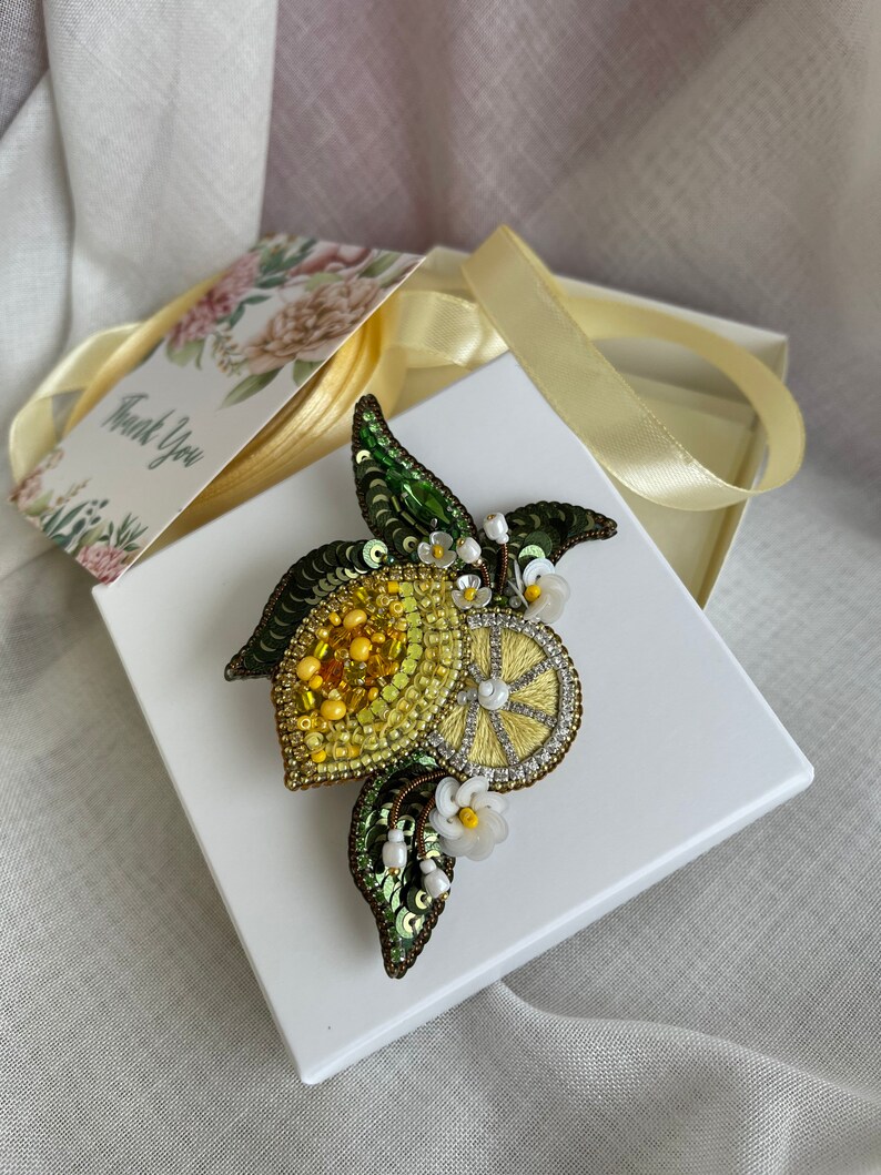 Lemon Fruit Embroidered Custom Brooch, Beaded Pin Brooch, Brooch Lime ...
