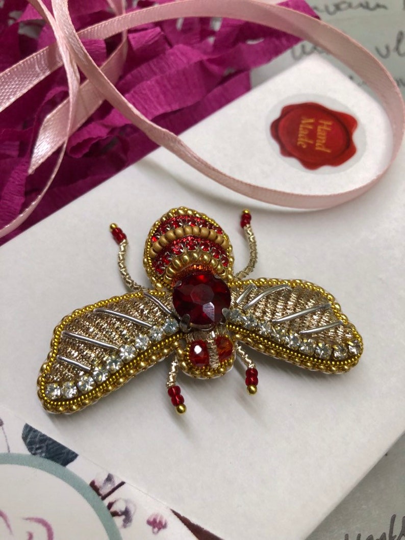 Еmbroidered Brooch Gold Bee Beaded Bee Christmas Gift - Etsy