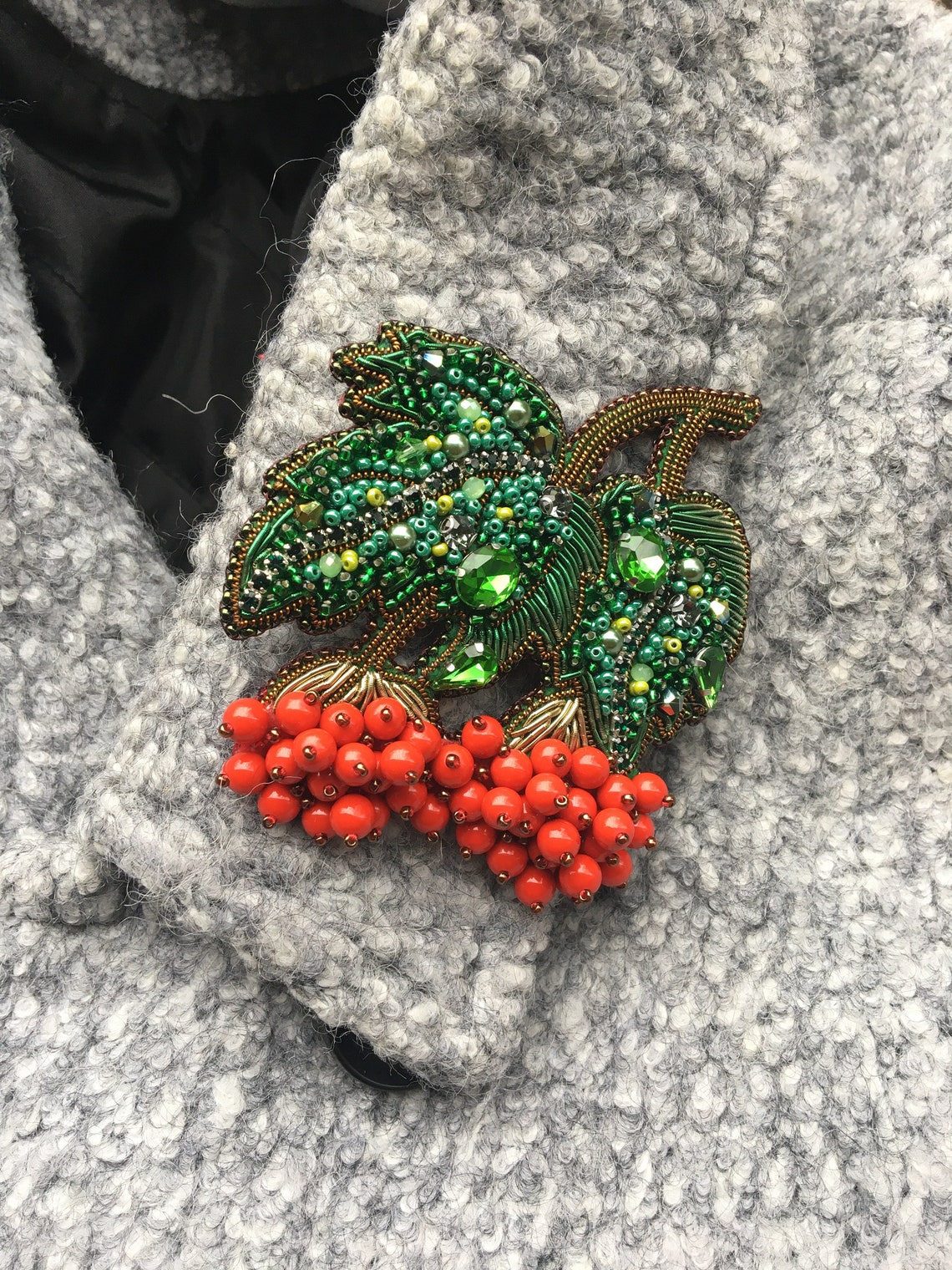 Embroidered Beaded Brooch on Sweater on a Coat a Branch of - Etsy