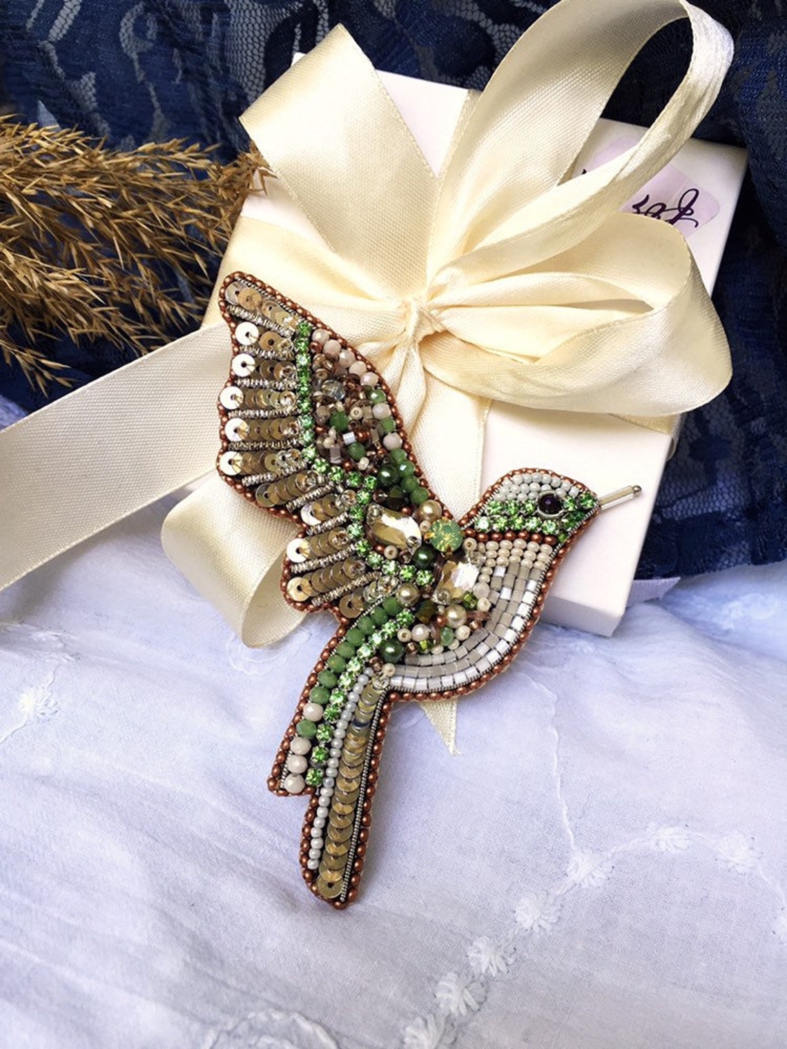 Embroidered Brooch Bird Hummingbird Beaded Bird Brooch | Etsy