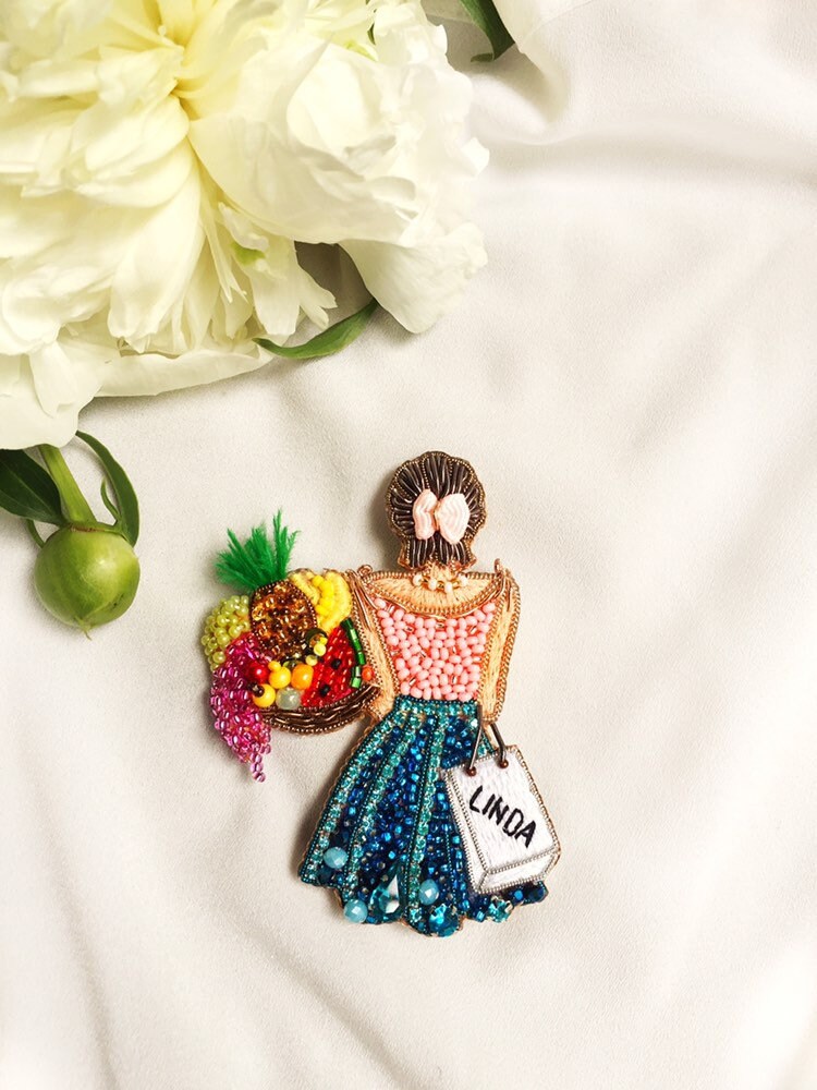 Personalized Brooch Gift, Brooch Name Girl, Custom Brooch Lady, Fruit ...
