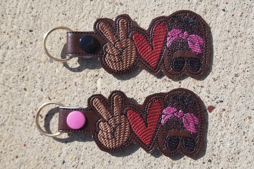 Black Woman Peace Love and MOM Snap Tab Key Fob Mom Key Ring, Handmade ...
