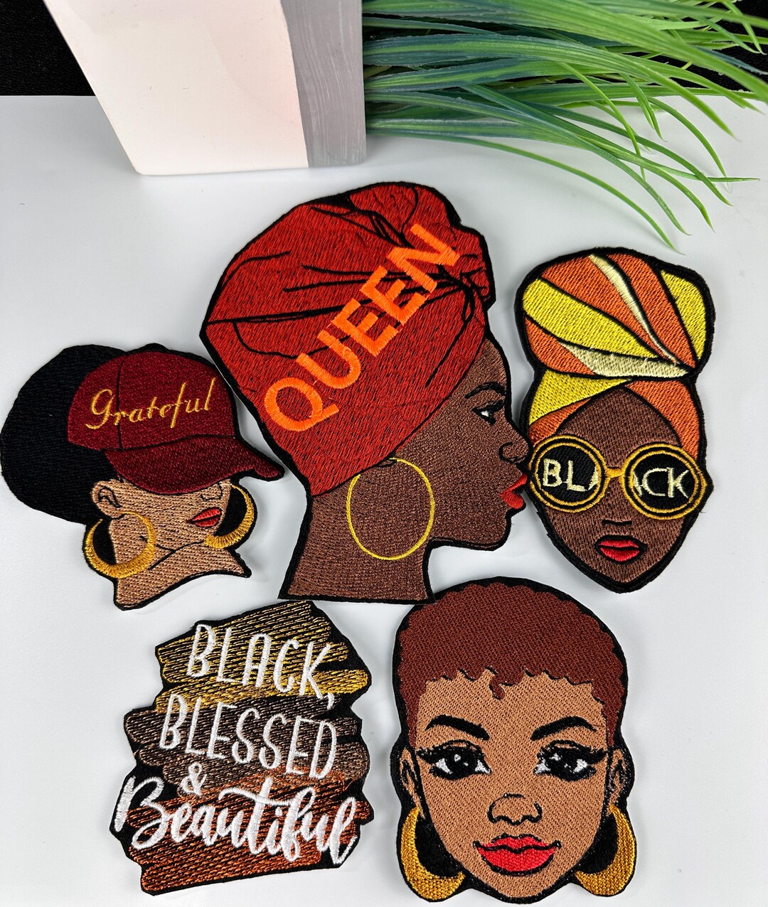 Black Queen BUNDLE 5 Piece Embroidery Patches...variety of Patches. 5 Black QUEEN Patches free ...