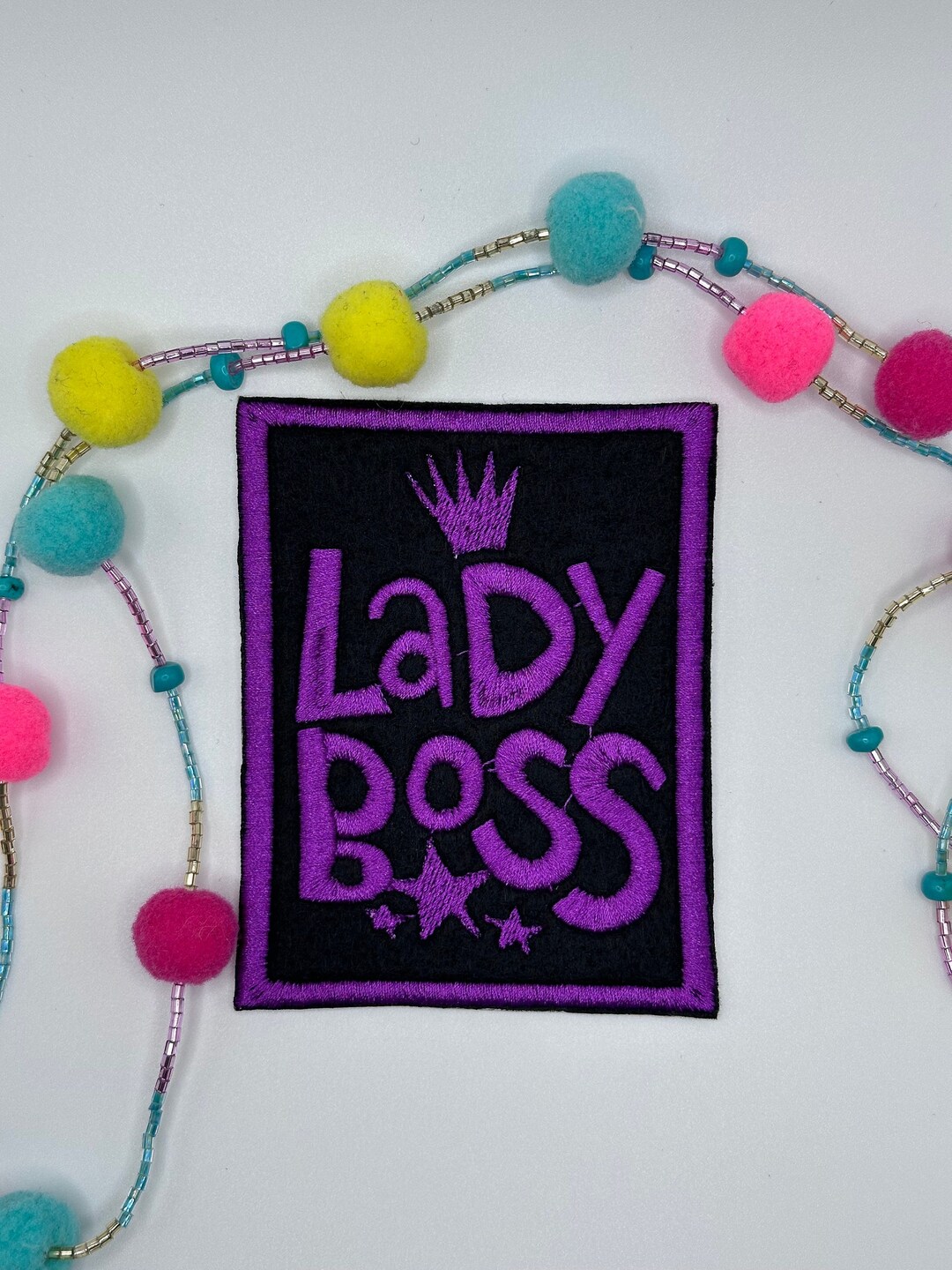 Lady Boss Embroidery Sew on Patch. Purple Patch and Pink/white/yellow ...