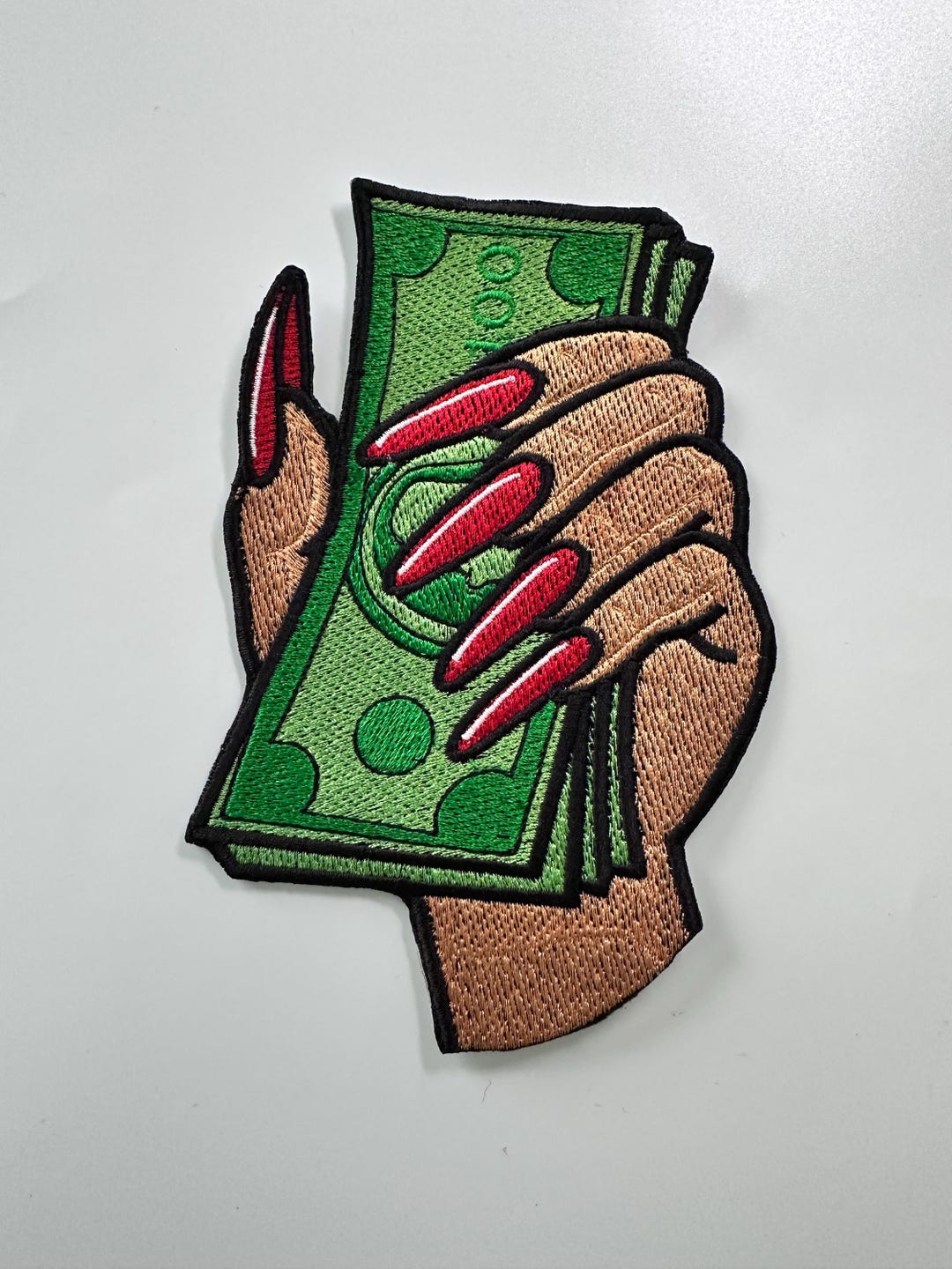 Hand Holding Money LARGE Embroidery Sew on Patch. Iron on Backing for ...