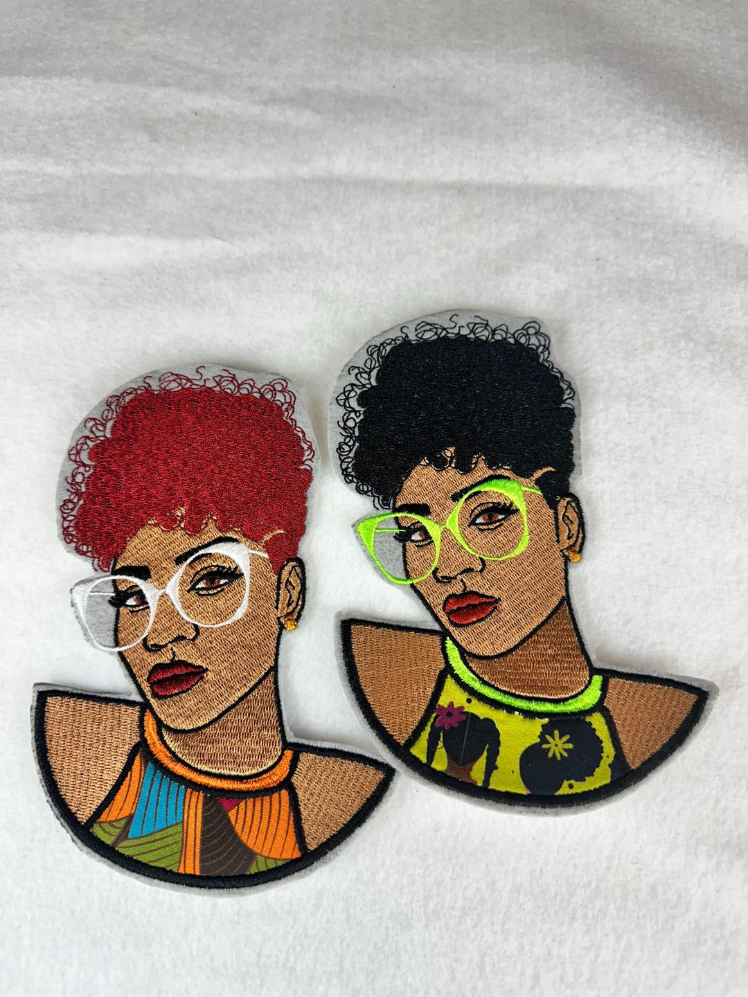 Black Woman Embroidery Patch, Afro Hair Patch With Colorful Glasses ...