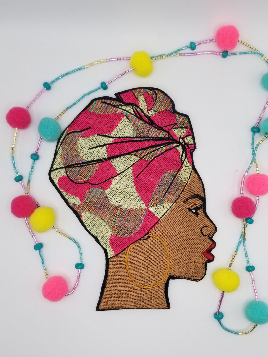 Afro Woman Embroidery Patch: Head Wrap Sew-on Patch (4 1/4" X 5 3/4 ...