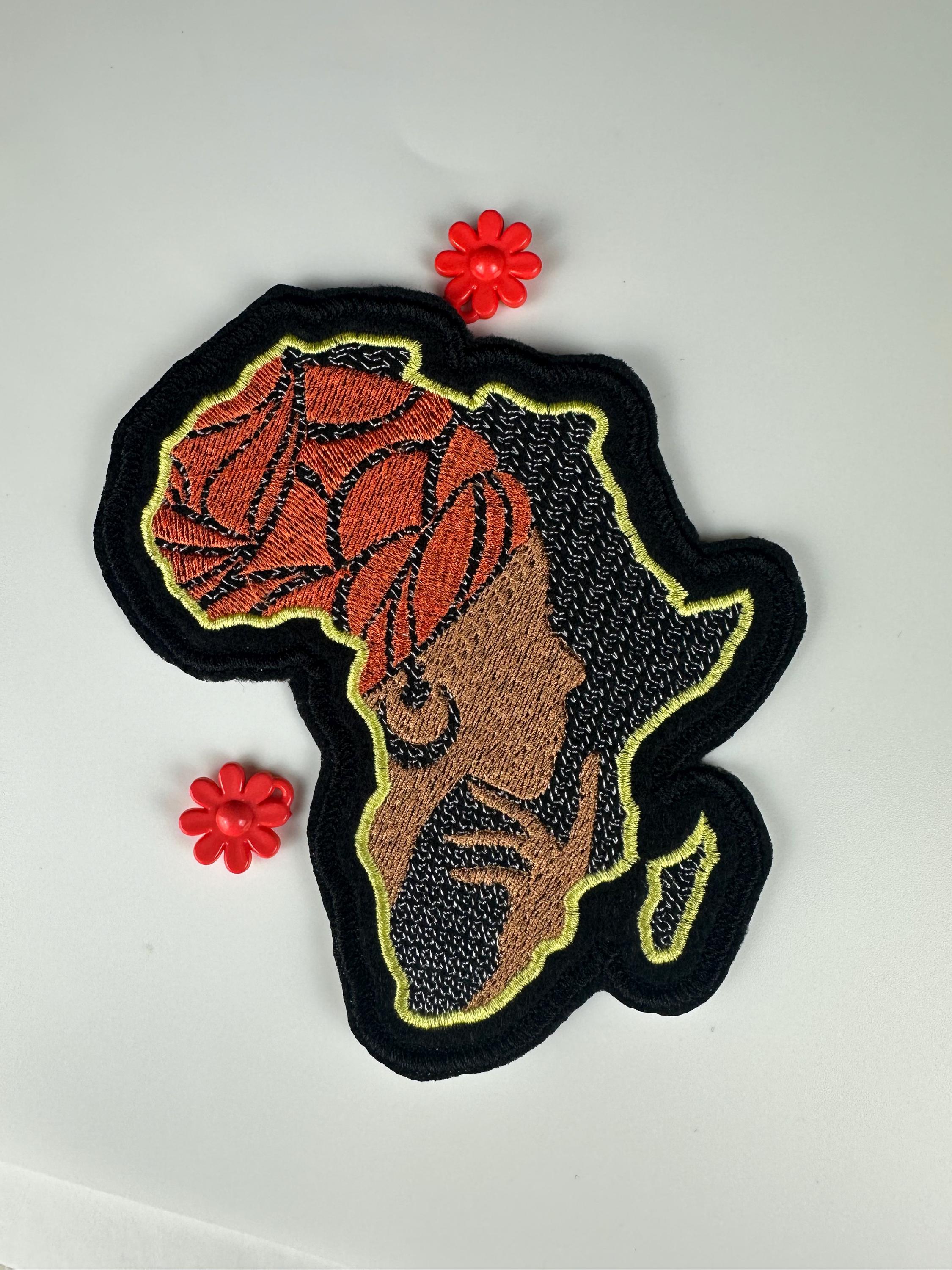 African Pride Patch – Africa Shape Embroidery Patch With Woman in ...