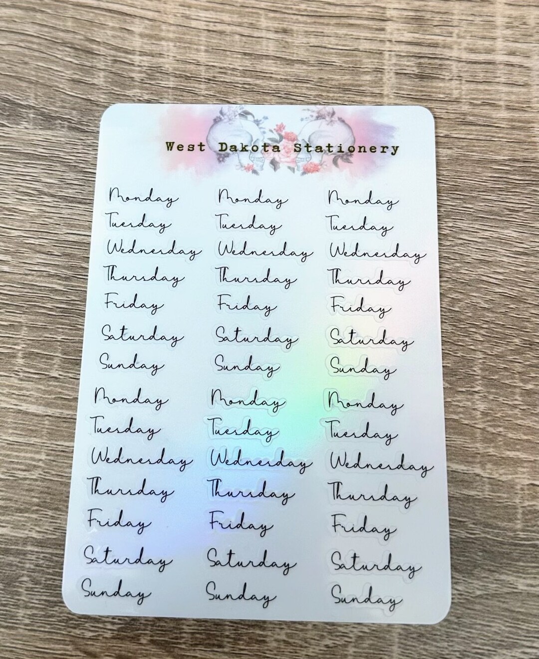 Holographic Days of the Week Farmhouse Script Stickers six Weeks ...