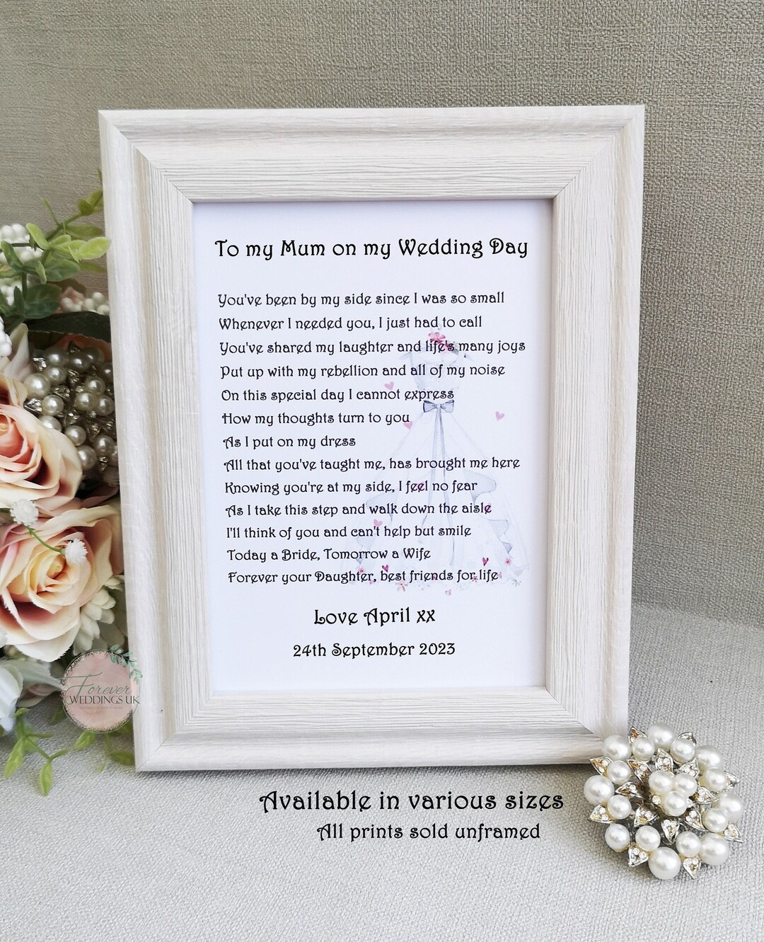 Personalised Mother of the Bride Poem Print, Wedding Thank You Keepsake ...