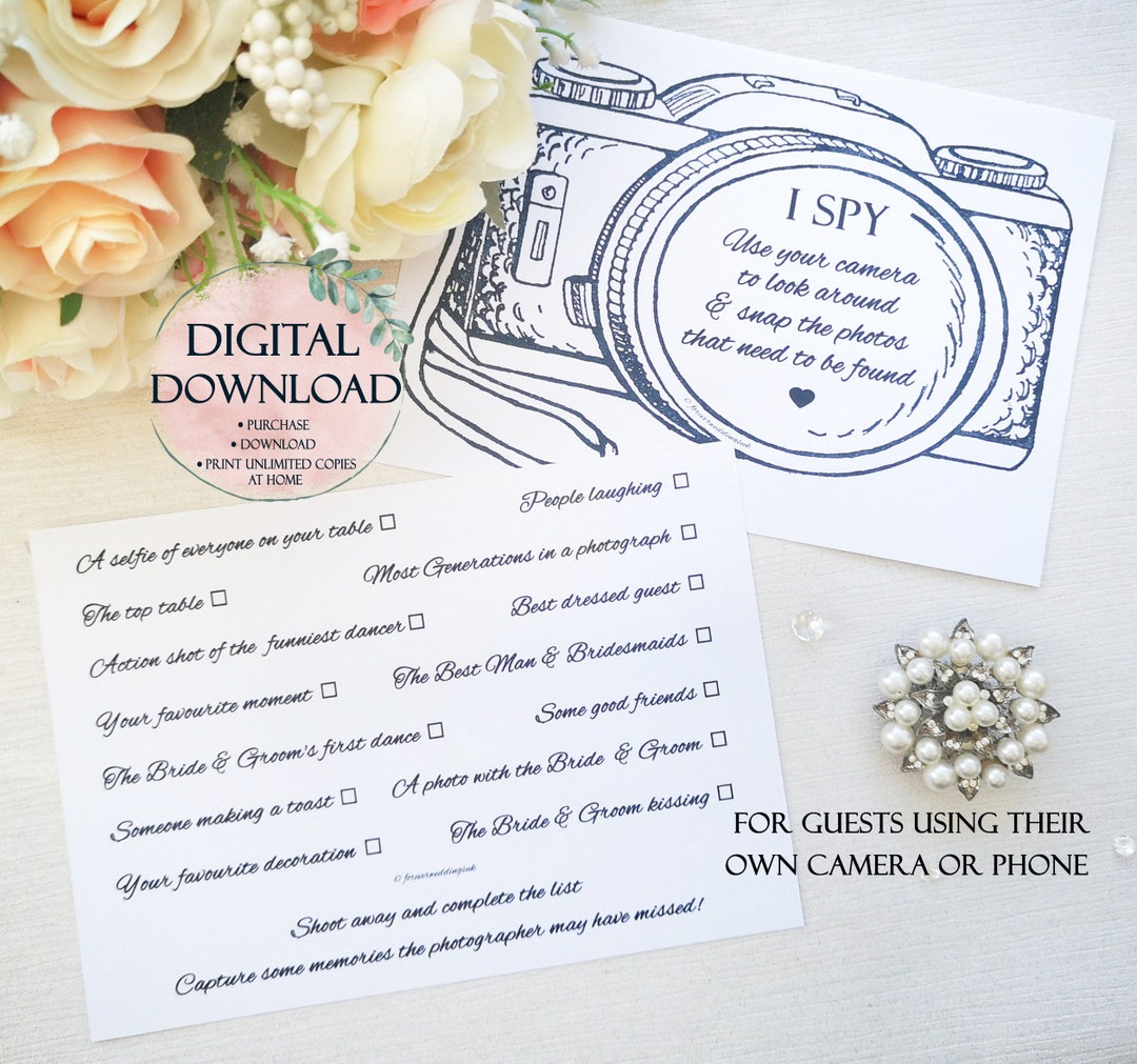 Printable Wedding I Spy Camera Card, INSTANT DOWNLOAD, Guest Ice ...