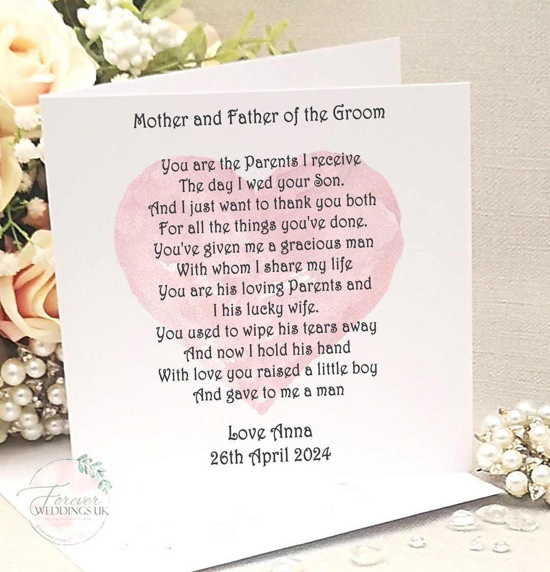 Mother and Father of the Groom Card, Personalised Parents of the Groom ...