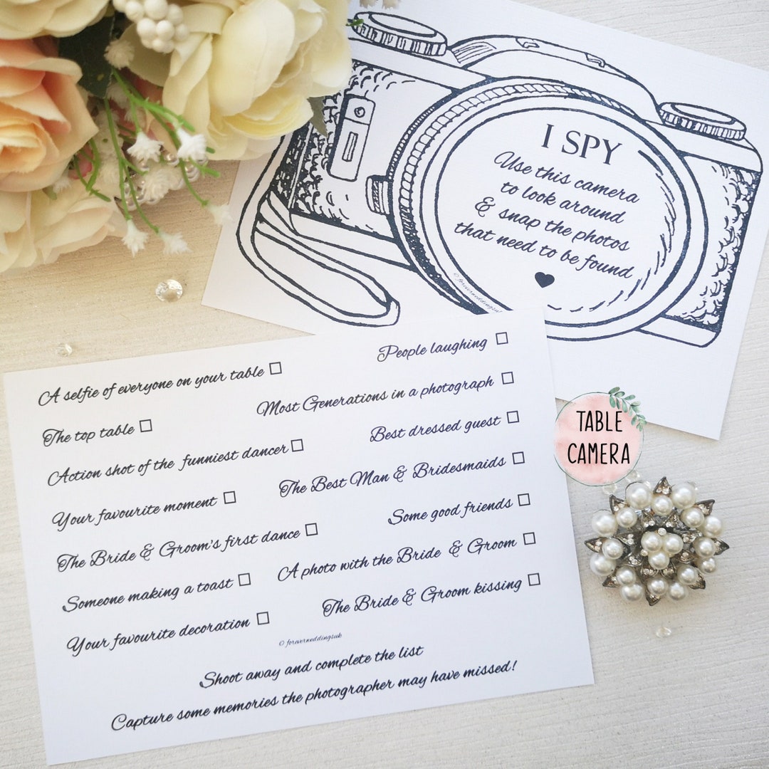 I Spy Wedding Game Cards, Own Camera or Table Camera Versions, Camera ...