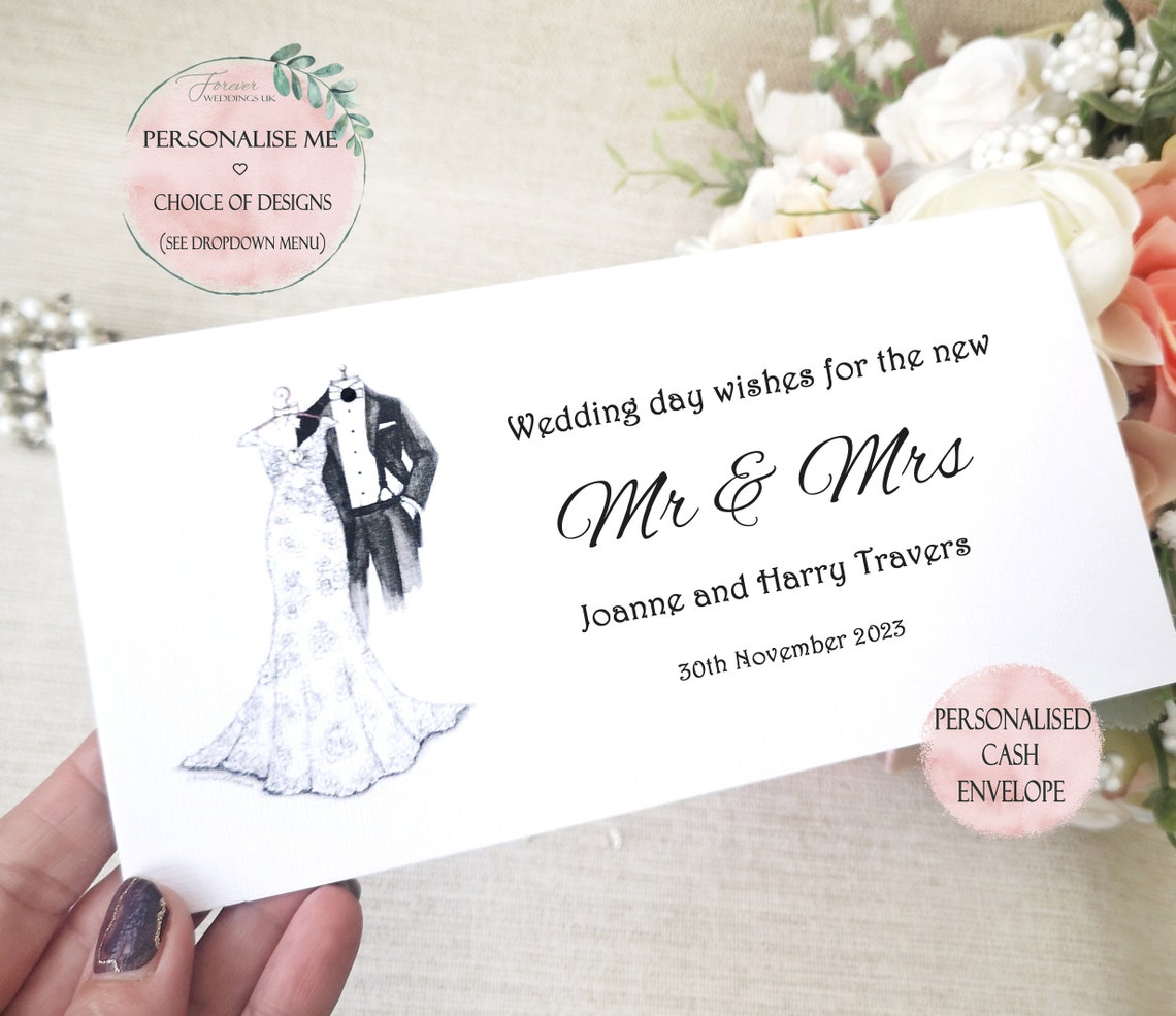 Wedding Day Money Wallet for Bride and Groom, Personalised Cash Gift ...