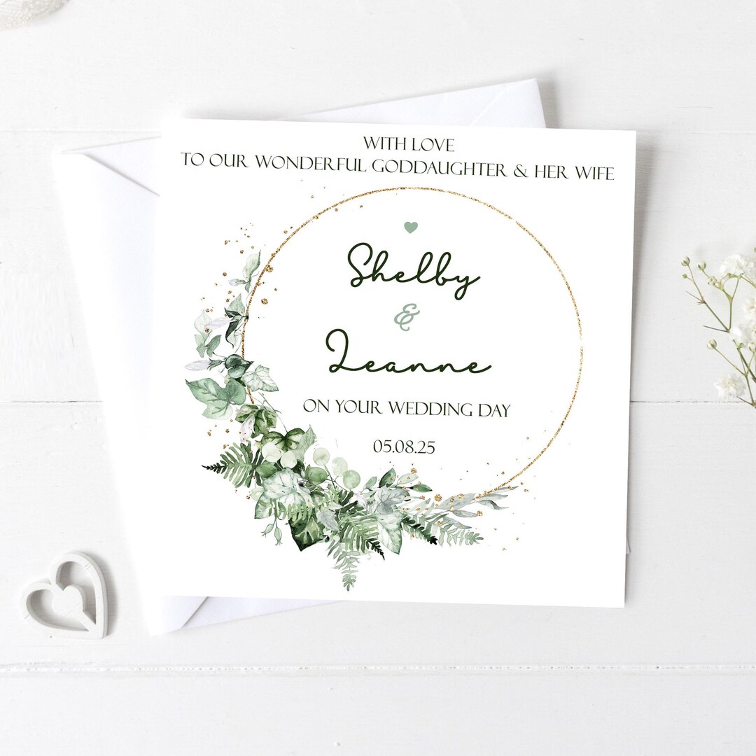 Goddaughter and Her Wife Wedding Day Card, Personalised Card for the ...