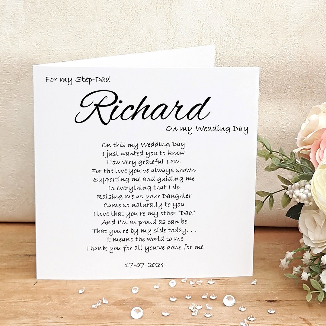 Wedding Day Card for Step-father of the Bride, Personalised Poem Thank ...