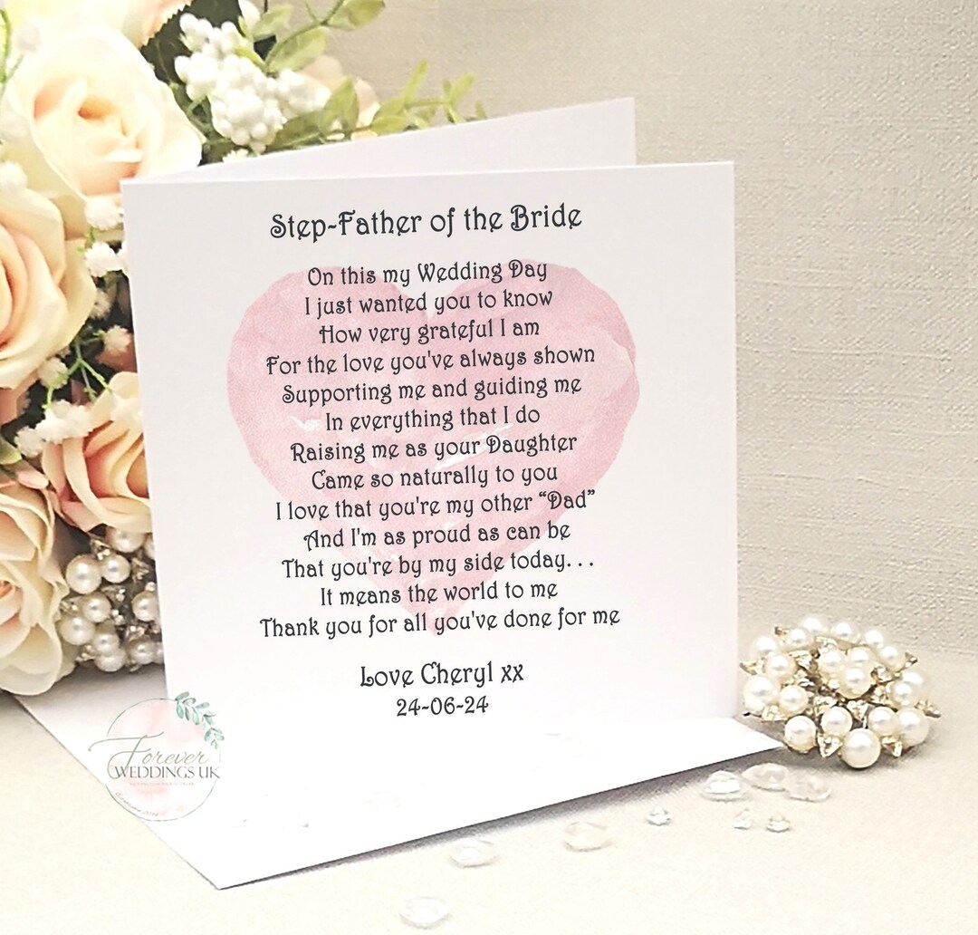 Step-father of the Bride Card, Step-mother, Custom Wedding, Card From ...