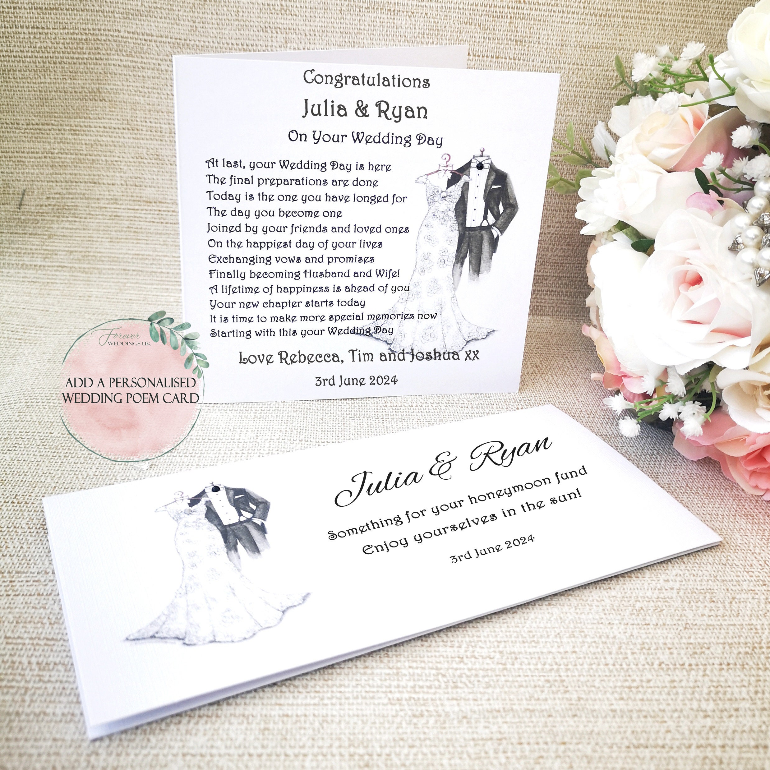 Wedding Day Money Wallet for Bride and Groom, Personalised Cash Gift ...