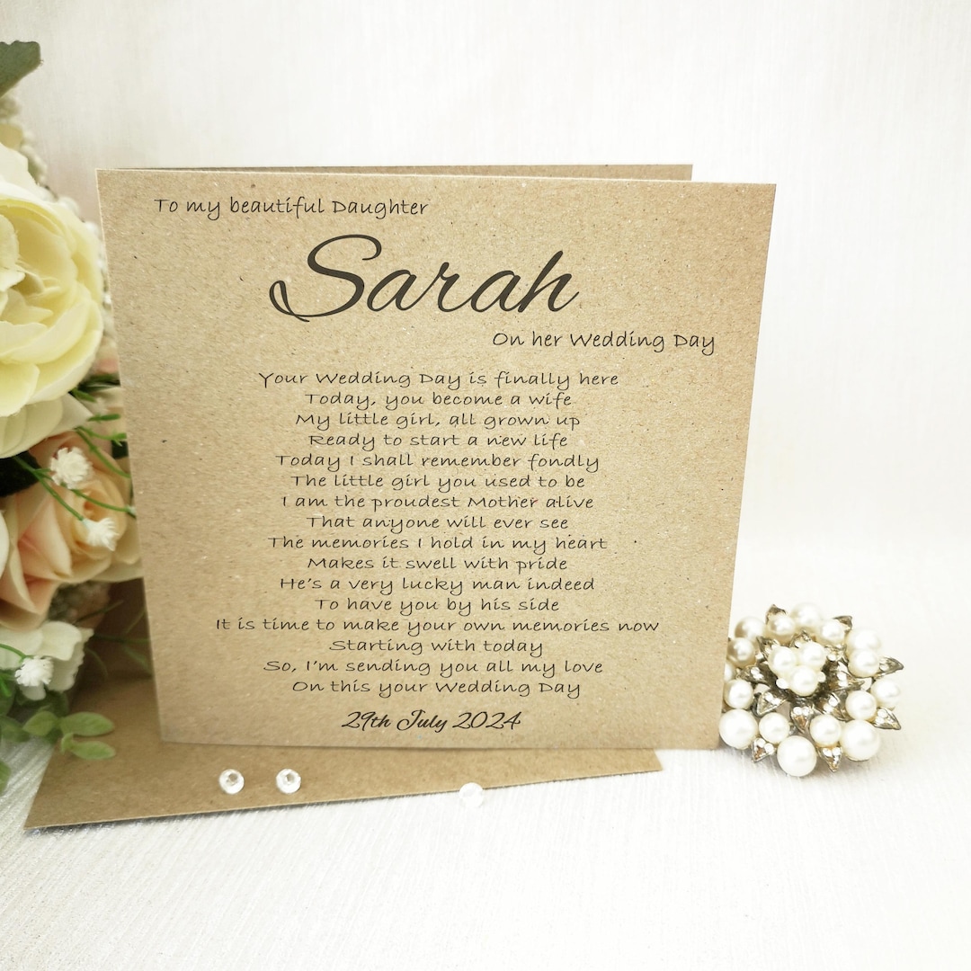 Daughter Wedding Card, Personalised Kraft Card, to My Daughter on Her ...
