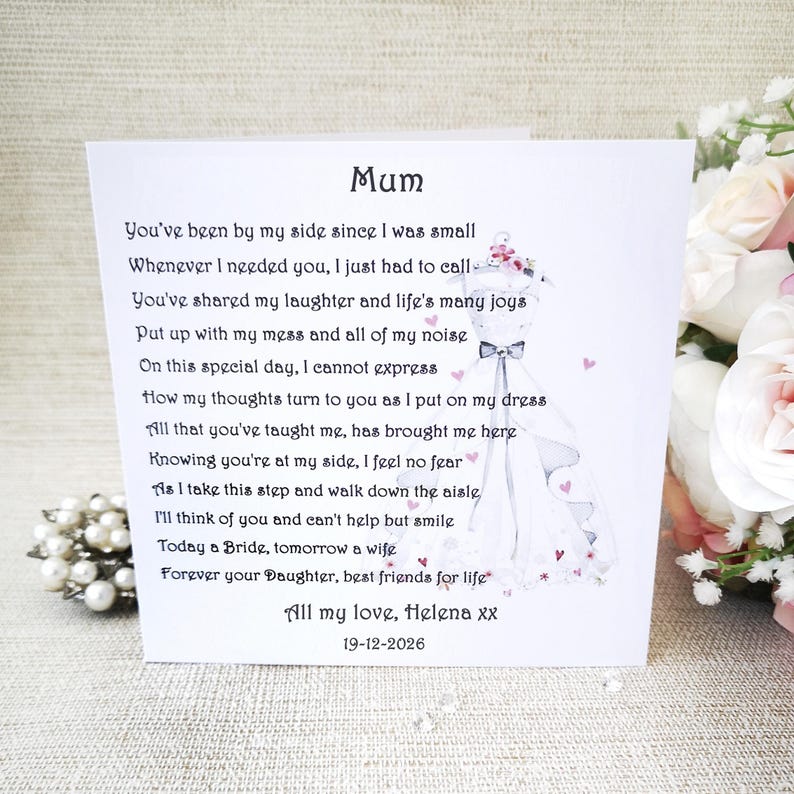 Mother of the Bride Wedding Day Card, Personalised Custom Keepsake From ...
