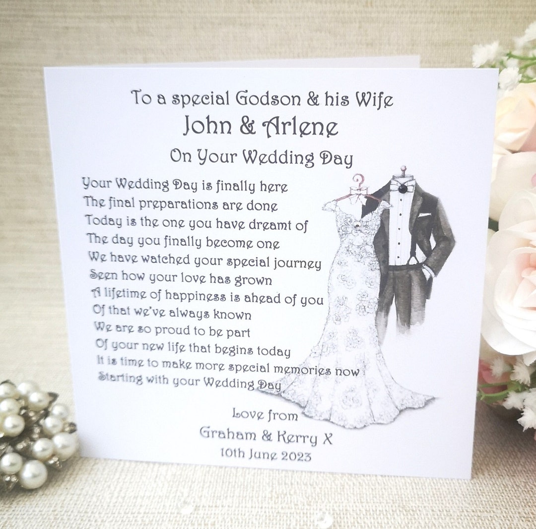 Godson and Wife Wedding Day Card, Personalised Wedding Card, Card for ...