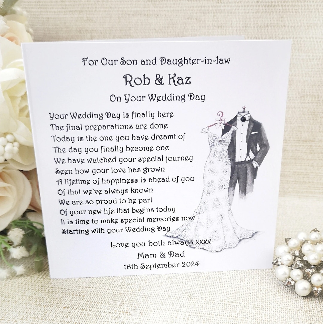 Son and Daughter-in-law Wedding Day Card, Personalised Bride and Groom ...