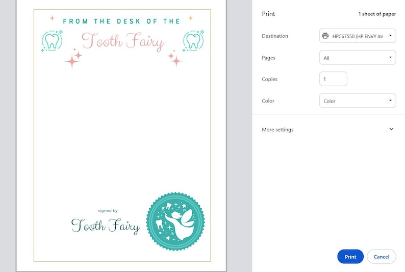 Tooth Fairy Stationary Printable - Etsy
